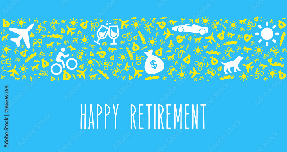 Happy Retirement Greeting Card with funny Icons Stock Vector | Adobe Stock