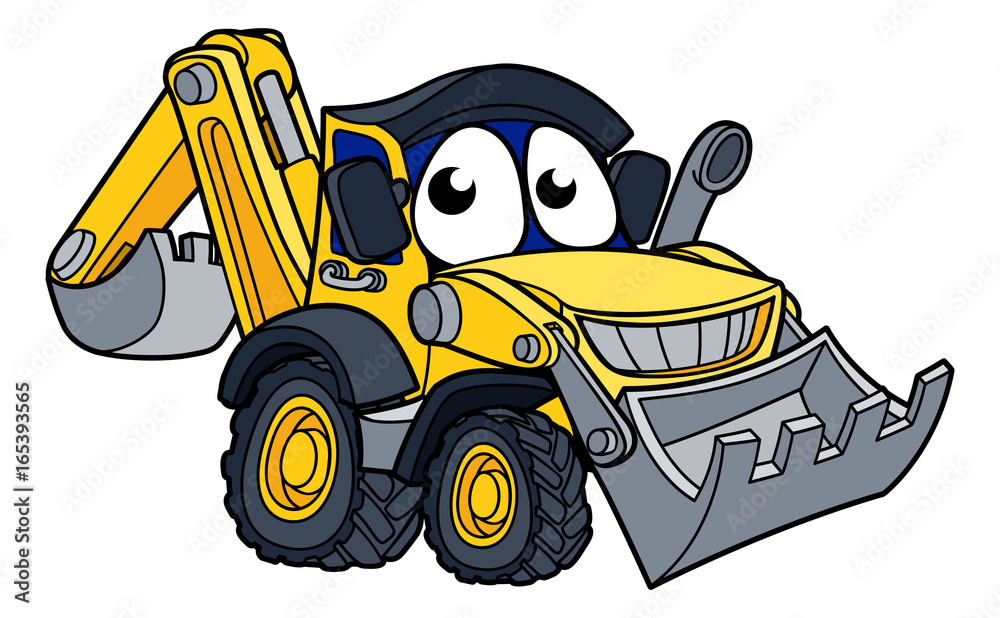 Digger Bulldozer Cartoon Character Stock Vector | Adobe Stock