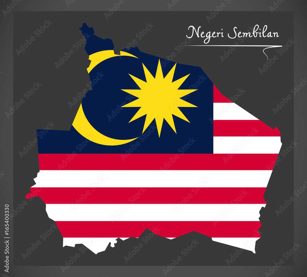 Vetor de Negeri Sembilan Malaysia map with Malaysian national flag ...