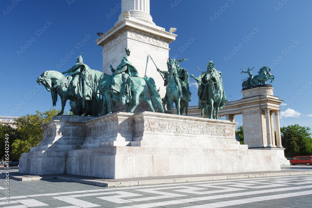 Equestrian statues of the Hungarian Chieftains in Heroes Square of ...