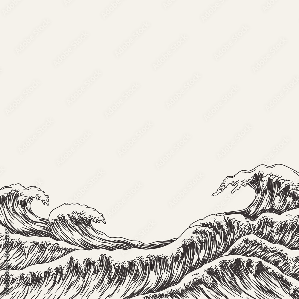 Hand drawn wave. Vector illustration Stock Vector | Adobe Stock