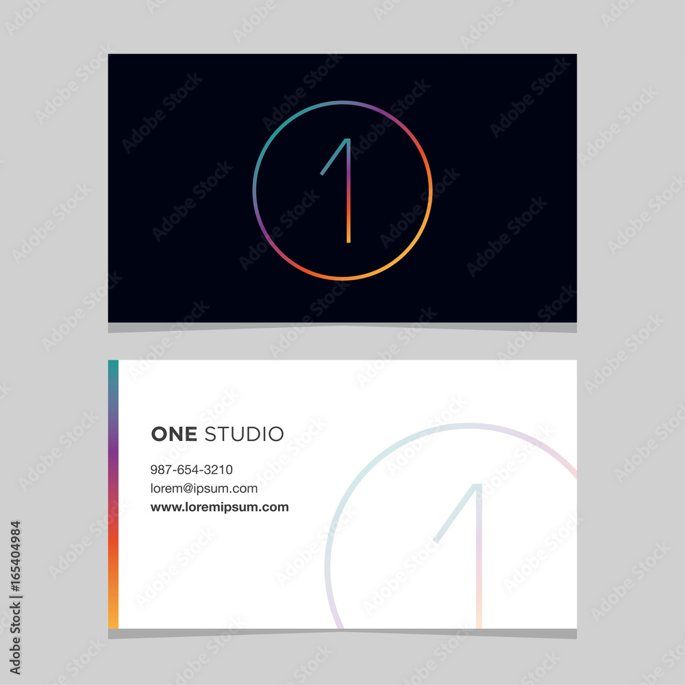 Logo number "1", with business card template. Vector graphic design ...