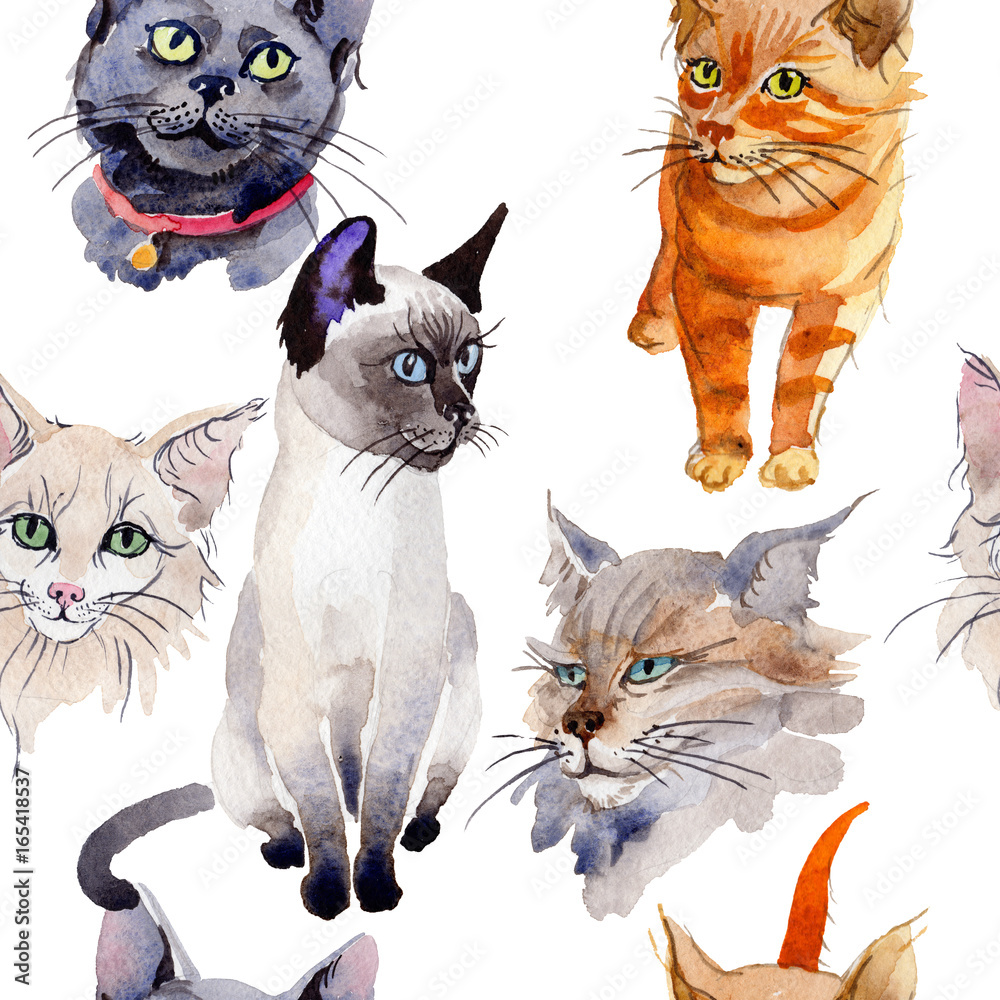 Exotic cat wild animal pattern in a watercolor style. Full name of the ...