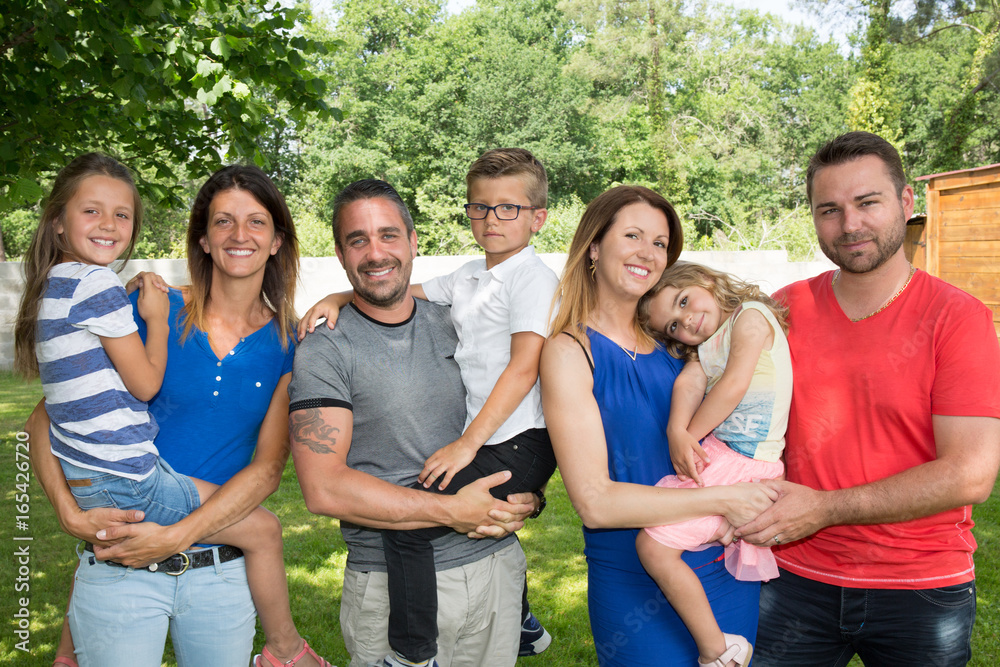 Family members making a family photo Stock Photo | Adobe Stock