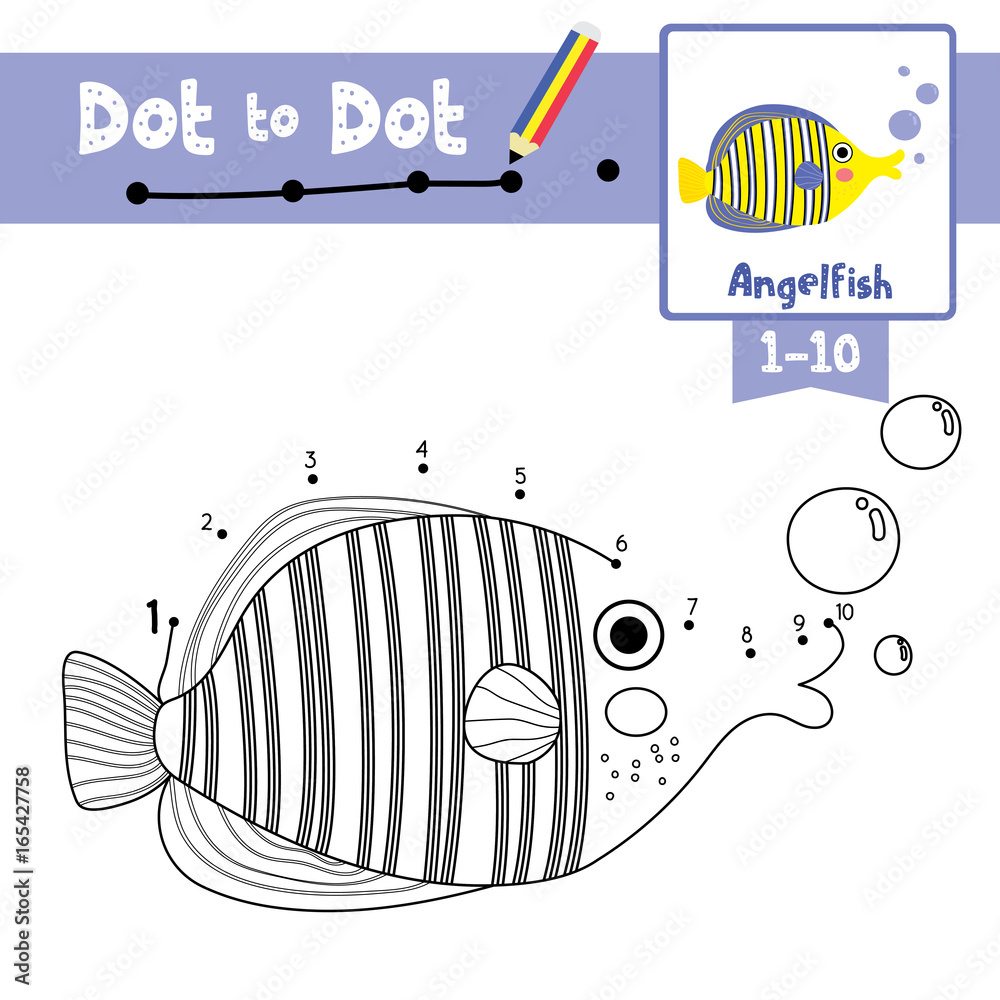 Dot to dot educational game and Coloring book of Angelfish animals for ...