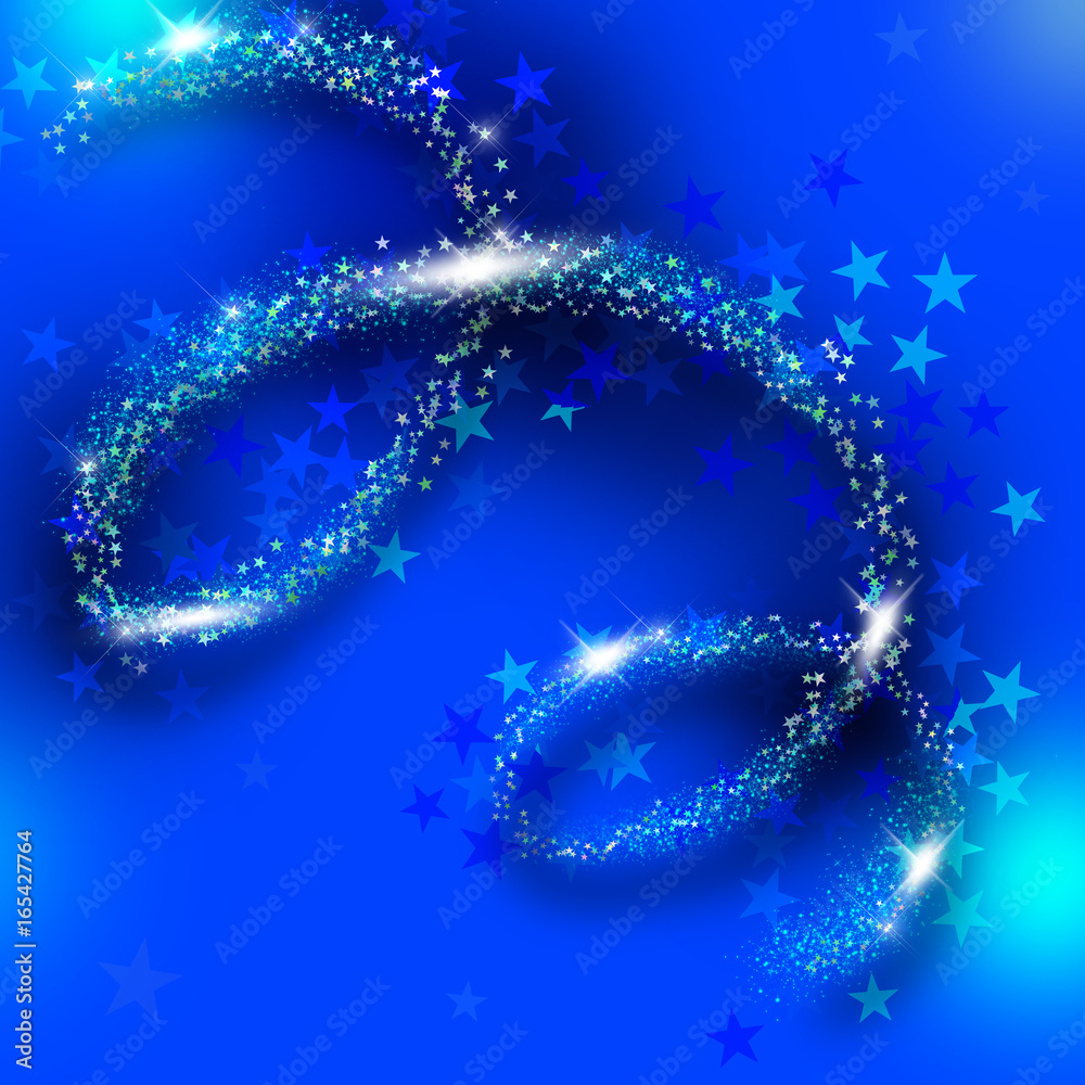 Blue background with spiral silver and blue stars with sparkles Stock ...