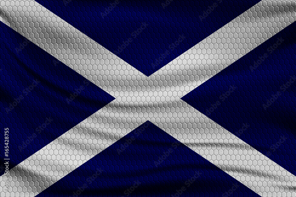 National flag of Scotland on wavy fabric with a volumetric pattern of ...