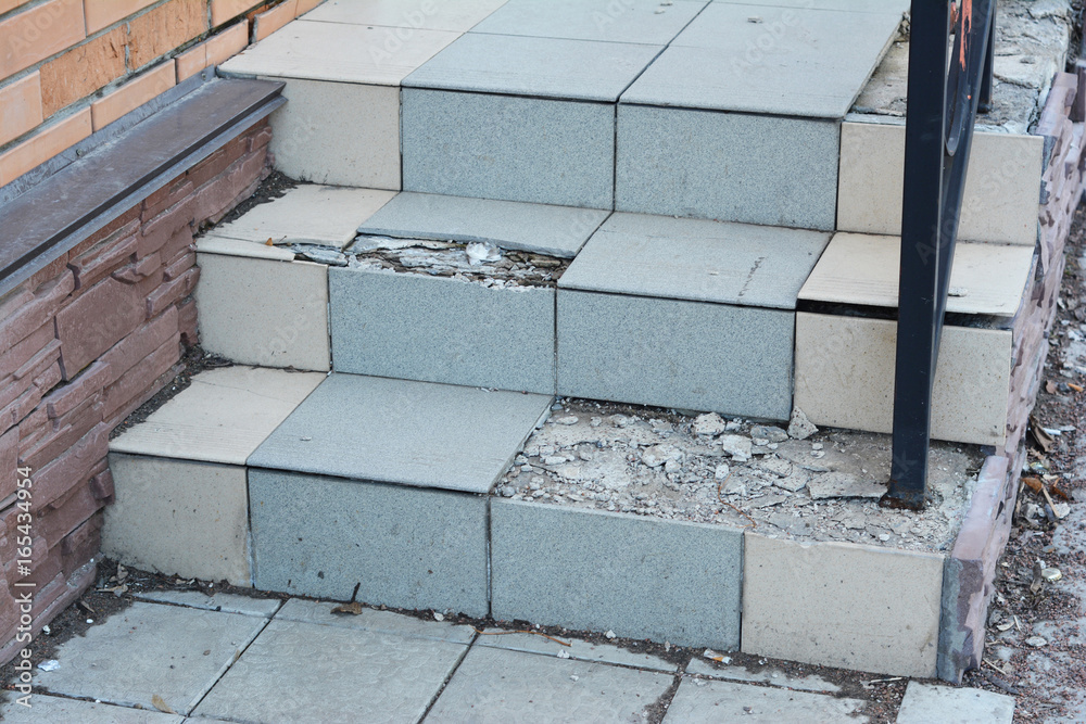 Broken House Entrance Steps Need to Repair. Damaged Home Stair Case ...