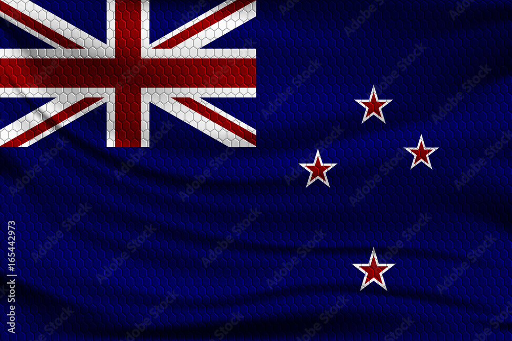 National flag of New Zealand on wavy fabric with a volumetric pattern ...