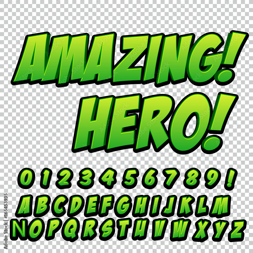 Comic alphabet set. Letters, numbers and figures for kids ...