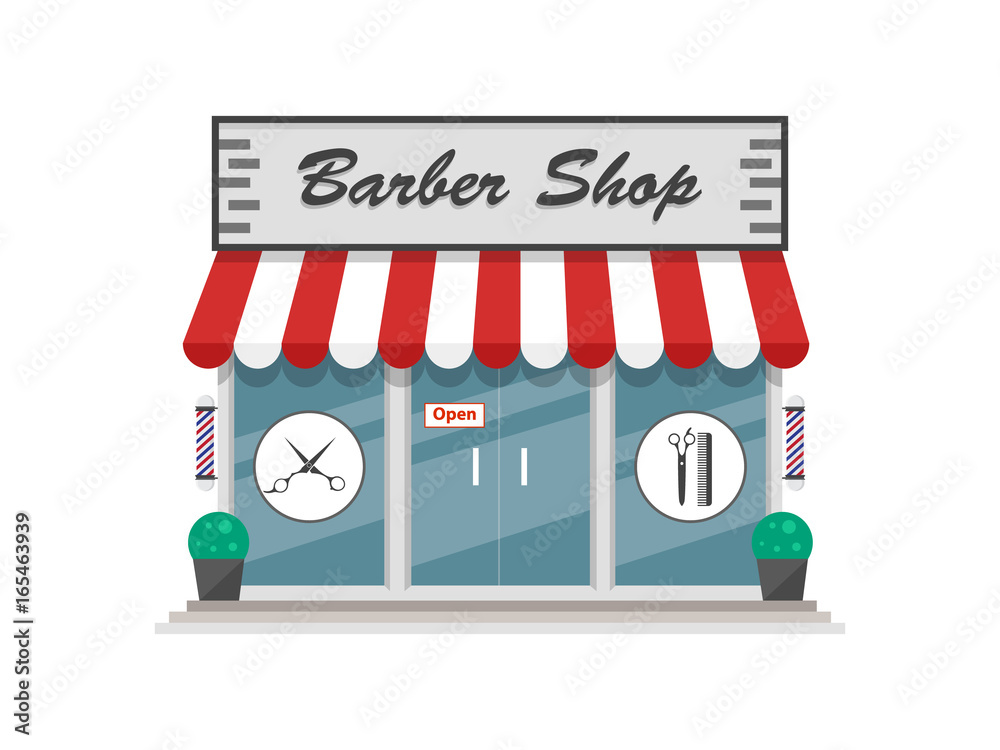 Barber Shop Building Flat Vector Stock Vector | Adobe Stock