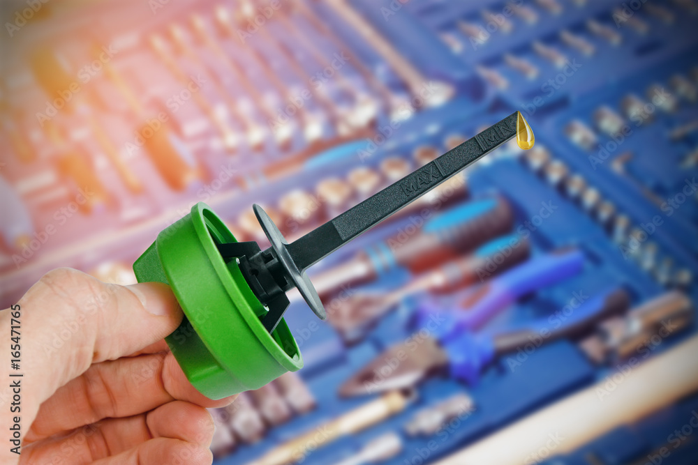 Spare parts Engine Oil Dipstick with drop oil. The gauge of level of ...