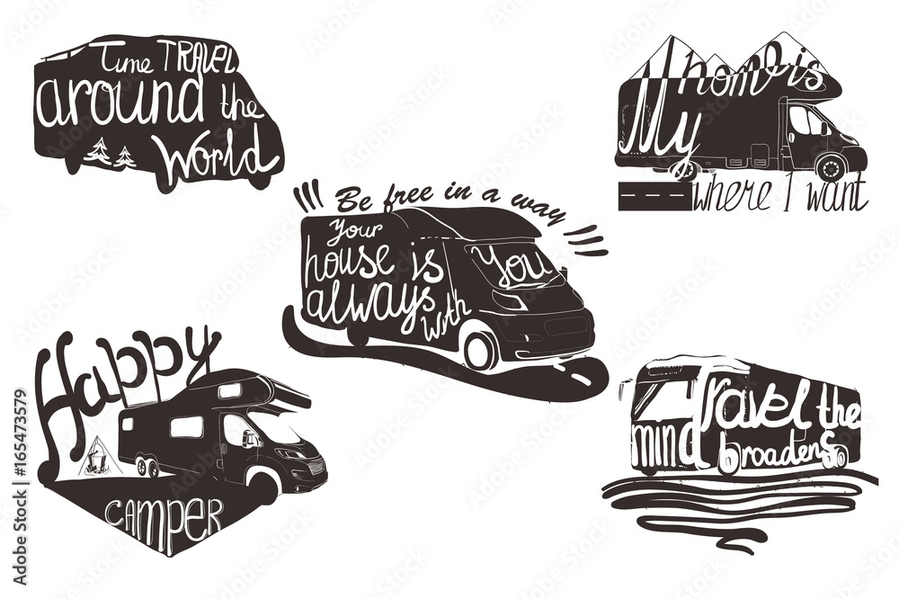 illustration of set lettering caravans with quote for printable ...