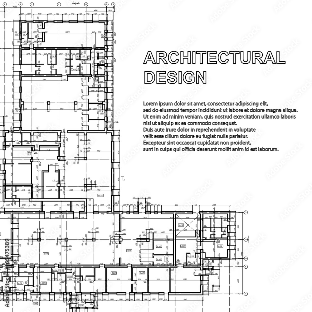 Architectural stylish background. Black and white detailed plan of the ...