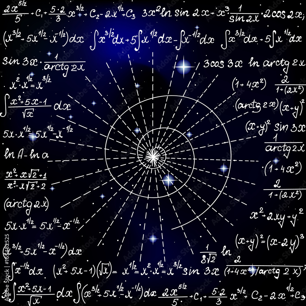 Math vector seamless pattern with handwritten spirals and formulas on ...
