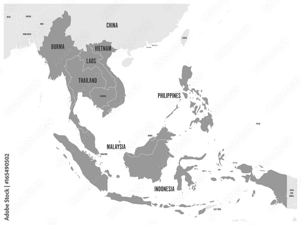 ASEAN Economic Community, AEC, map. Grey map with dark gray highlighted ...