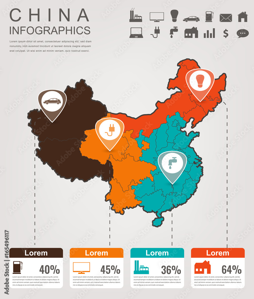 China map with Infographic elements. Infographics layouts. Vector Stock ...