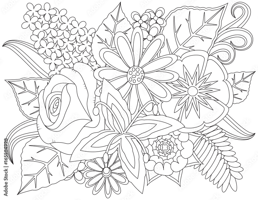 Floral doodle coloring page. Stock Vector | Adobe Stock