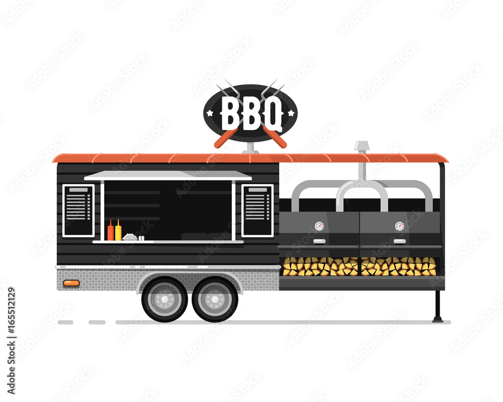 Bbq outdoor cafe service icon. Street fast food truck, takeaway ...