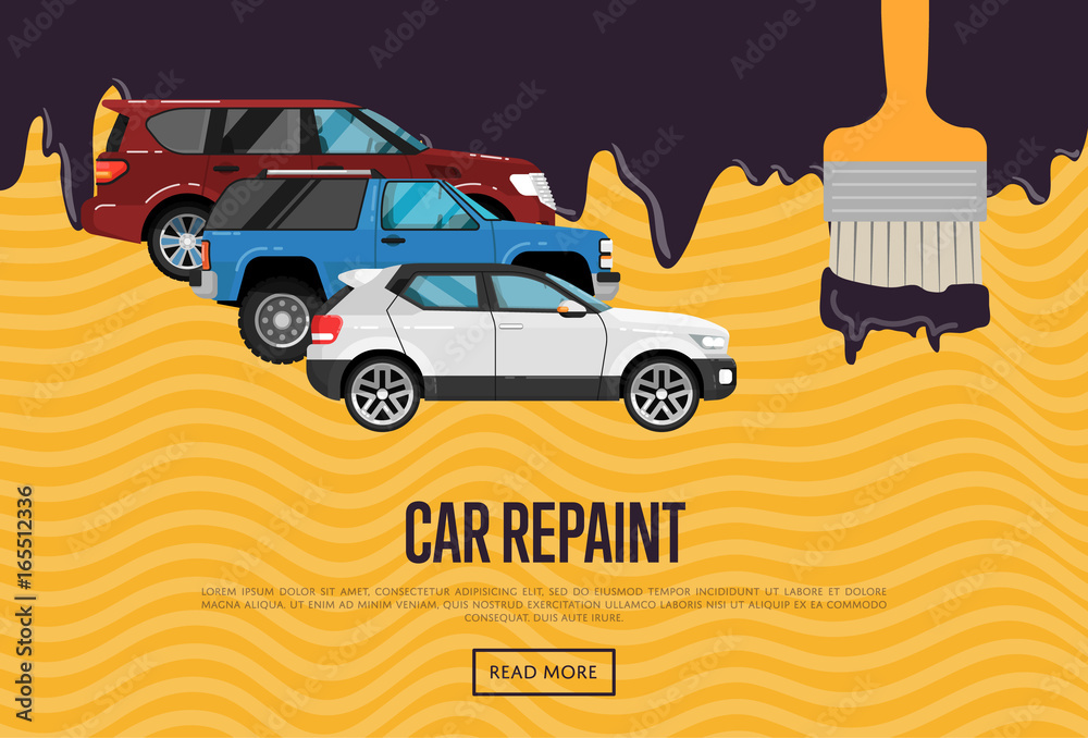 Car repainting business concept with city cars. Auto business ...