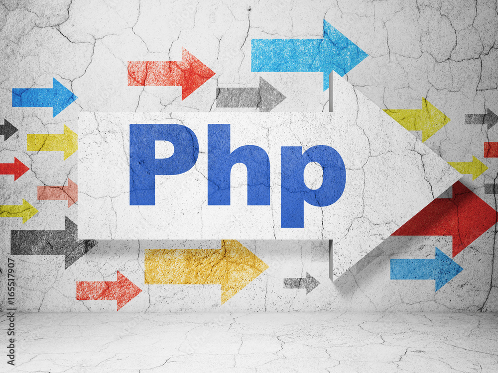 Database concept: arrow with Php on grunge wall background Stock ...