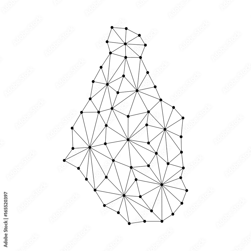 Montserrat map of polygonal mosaic lines network, rays and dots vector ...