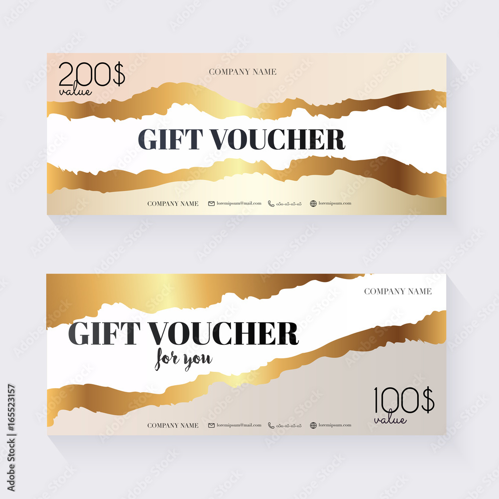 Voucher template with gold gift box,certificate. Background design ...