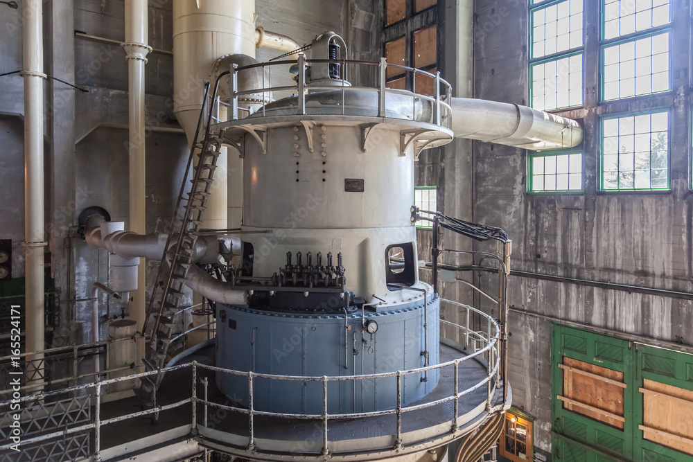 vertical steam turbine in abandoned steam plant factory Stock Photo ...