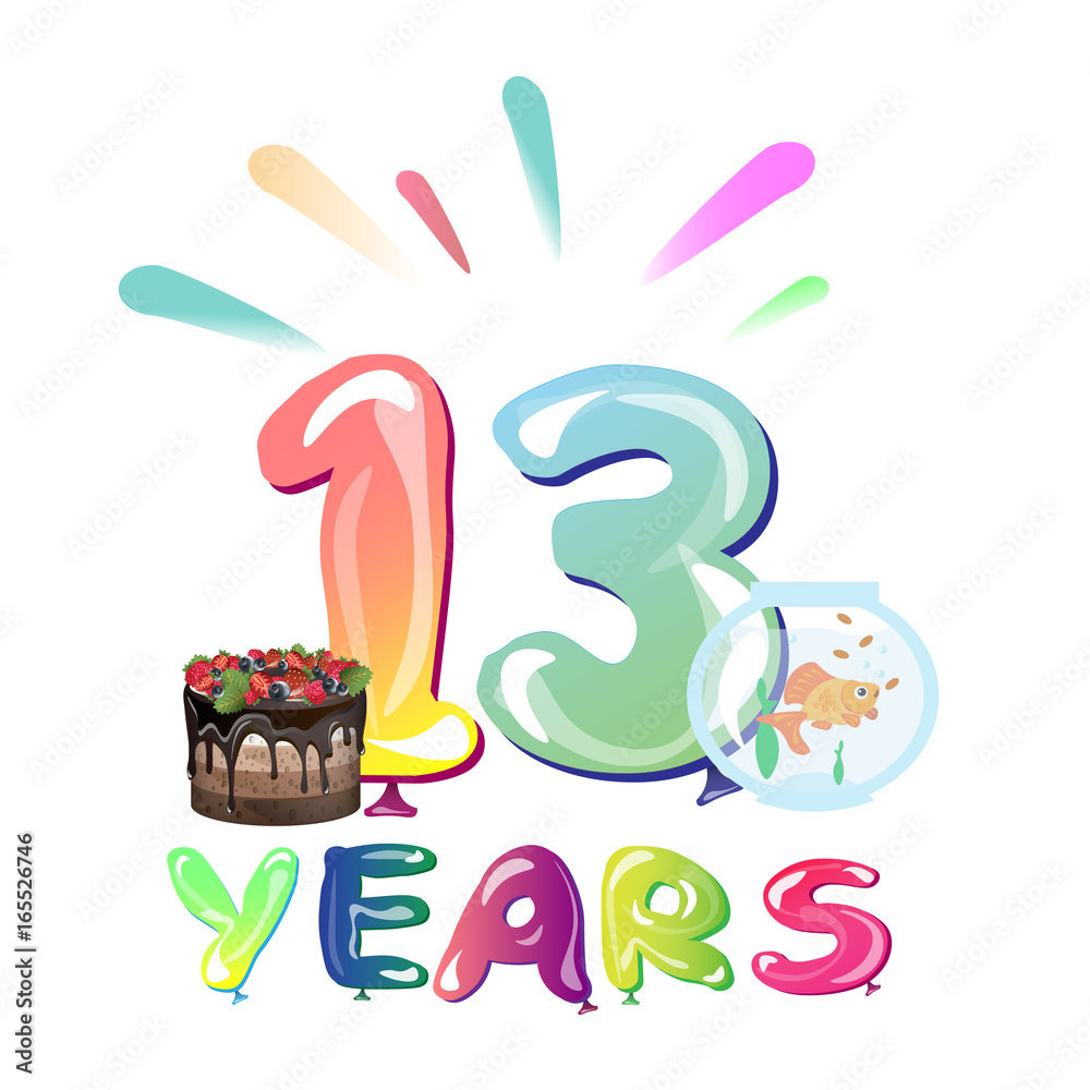 13 years birthday celebration with balloons Stock Vector | Adobe Stock