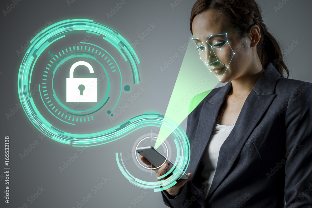 Facial Recognition System of smart phone. Biometrics concept. Stock ... Facial Recognition System of smart phone. Biometrics concept. Stock ...