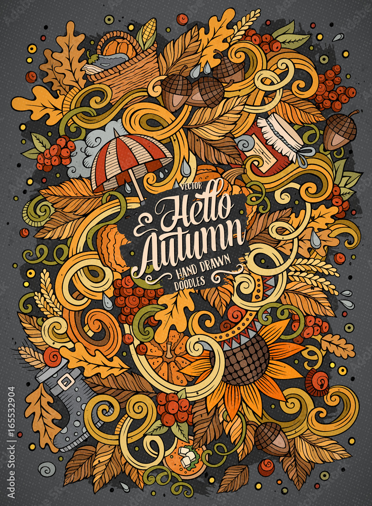 Cartoon cute doodles hand drawn autumn illustration Stock Vector ...