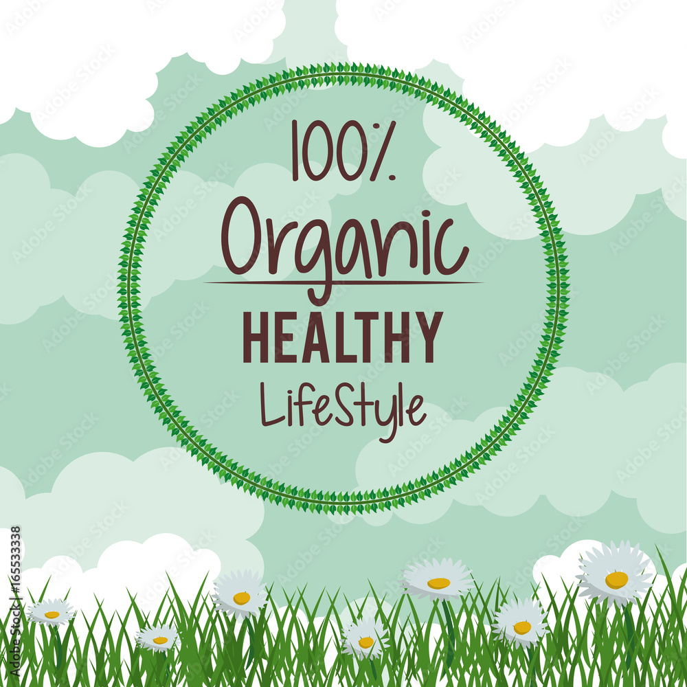 colorful background with daisy flower landscape with circular logo of ...