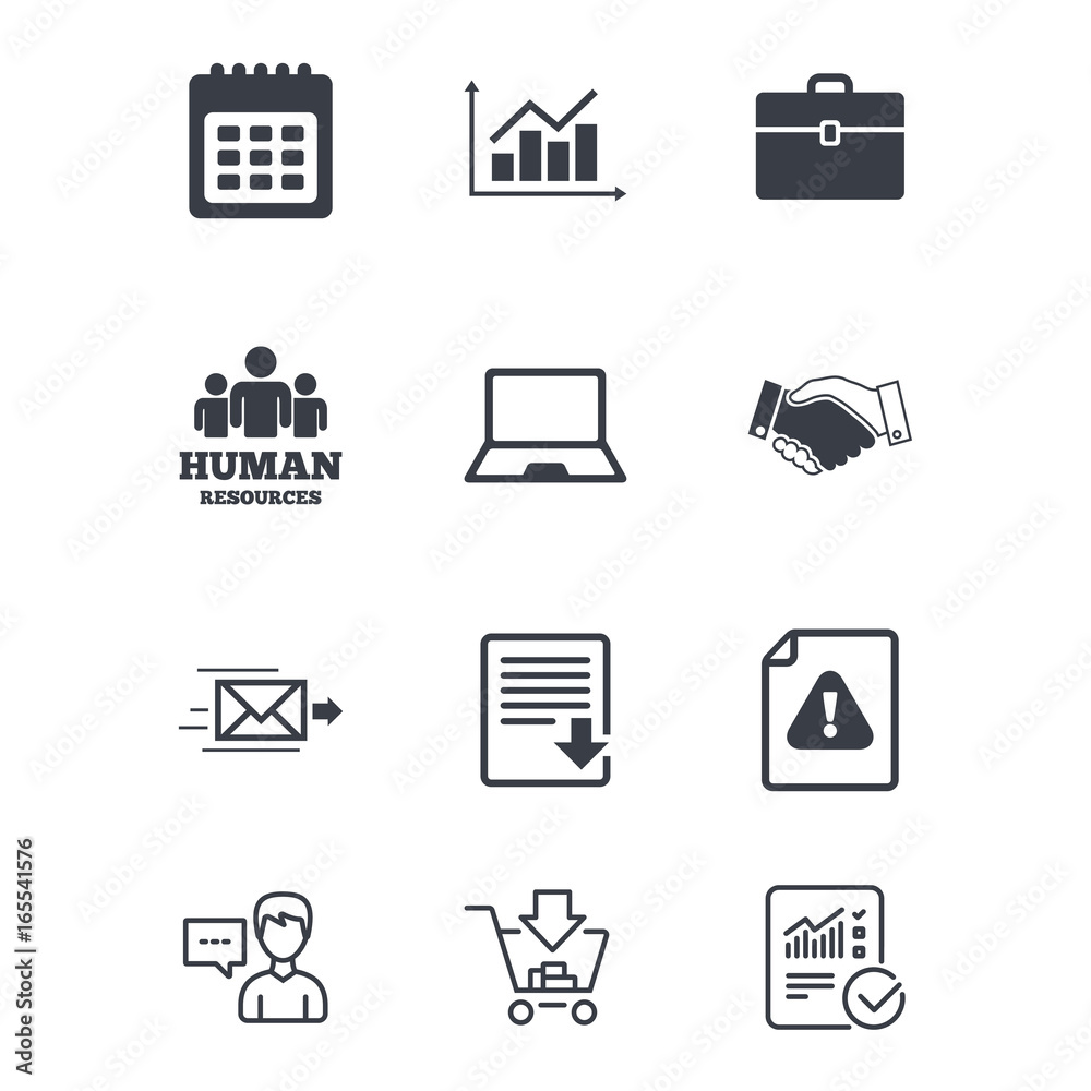 Office, documents and business icons. Human resources, handshake and ...