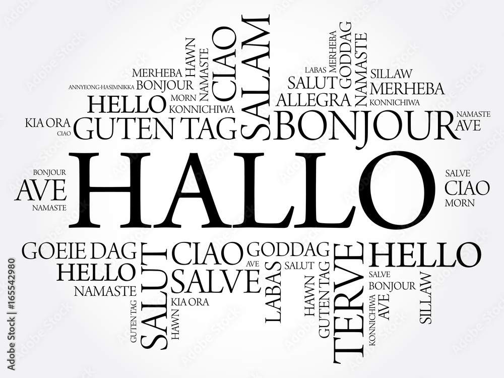 Hallo (Hello Greeting in German) word cloud in different languages of ...