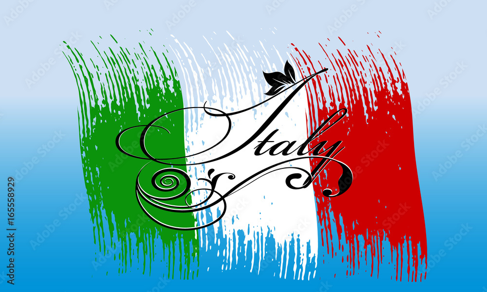 Italy. Calligraphic cursive vintage Italy lettering inscription with ...
