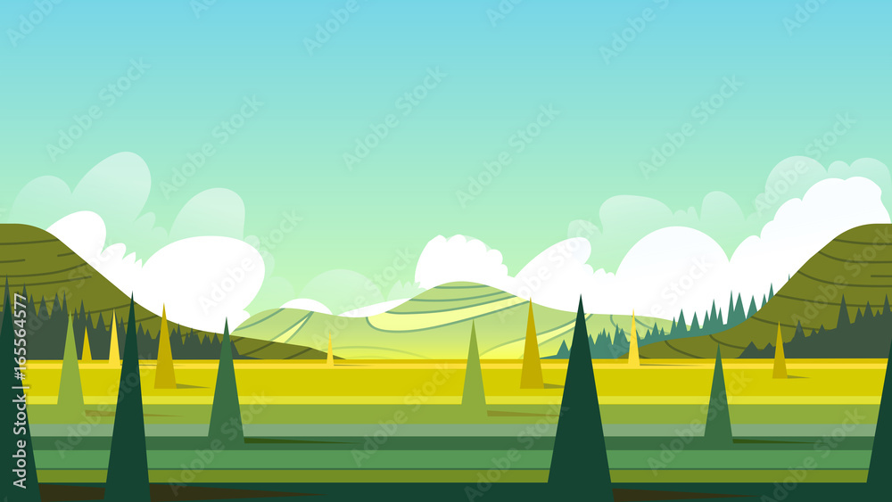 Horizontal seamless summer landscape. Vector illustration.fits on ...