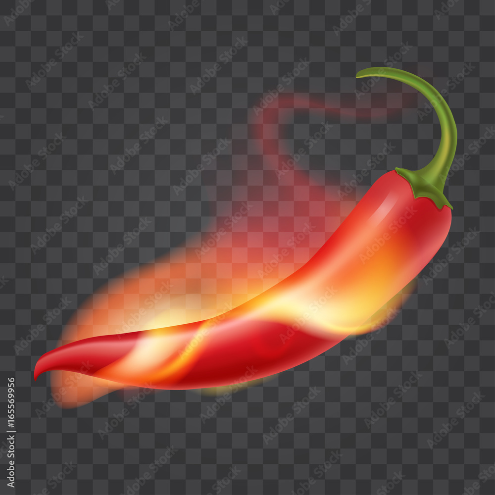 Hot chili pepper on fire. Flame around red pepper. Isolated on ...