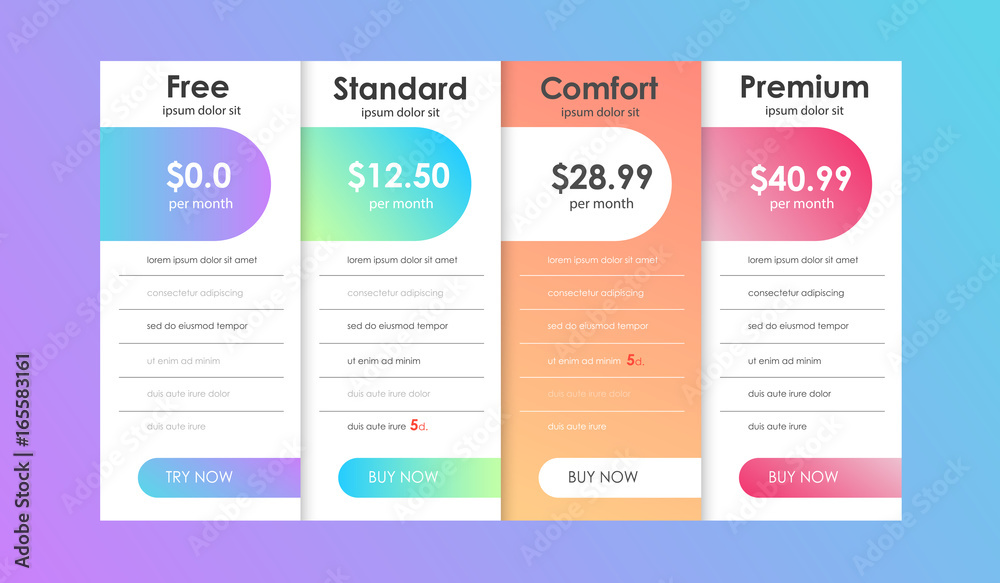 Set of offer tariffs. ui ux vector banner for web app. set of pricing ...