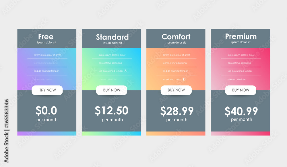 Set of offer tariffs. ui ux vector banner for web app. set of pricing ...