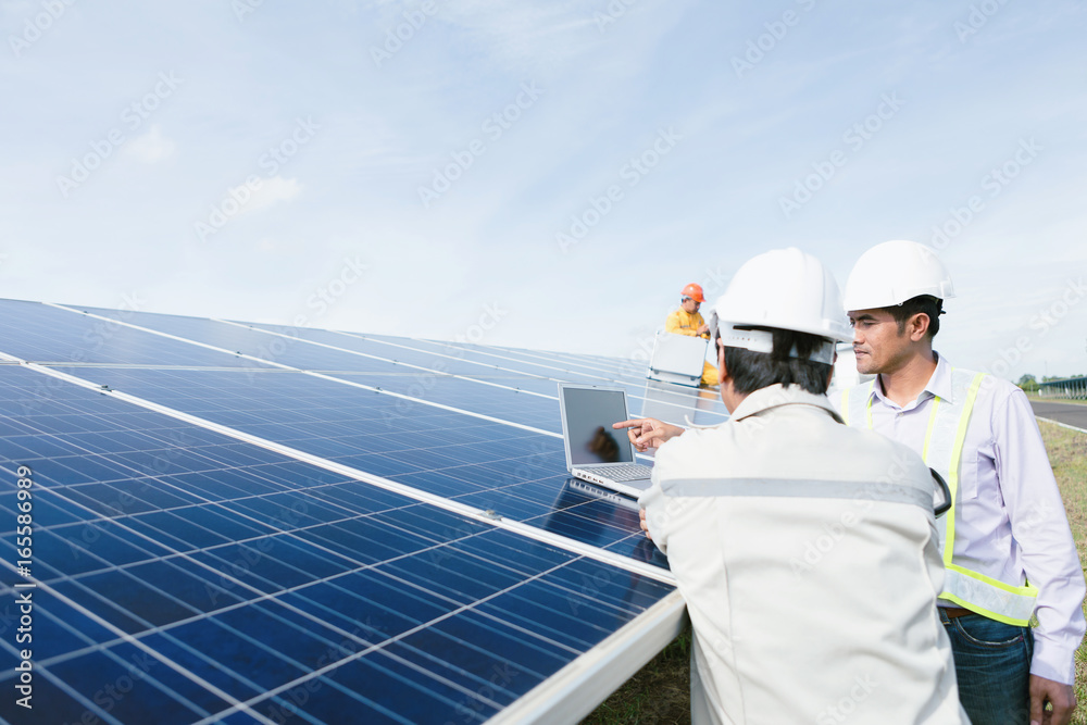 Team engineers checking solar cells. Solar cells have been maintained ...