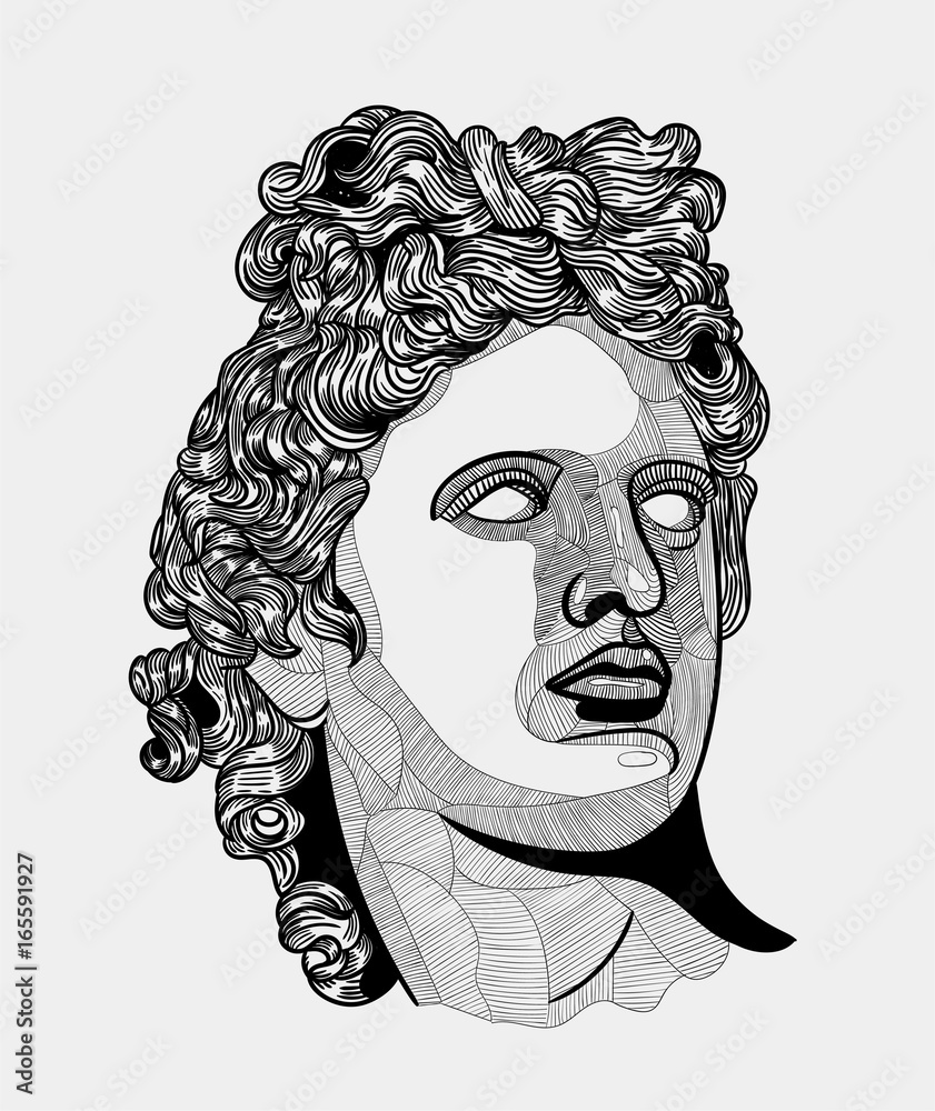Classical Sculpture. Apollon. Vector illustration hand drawn Stock ...
