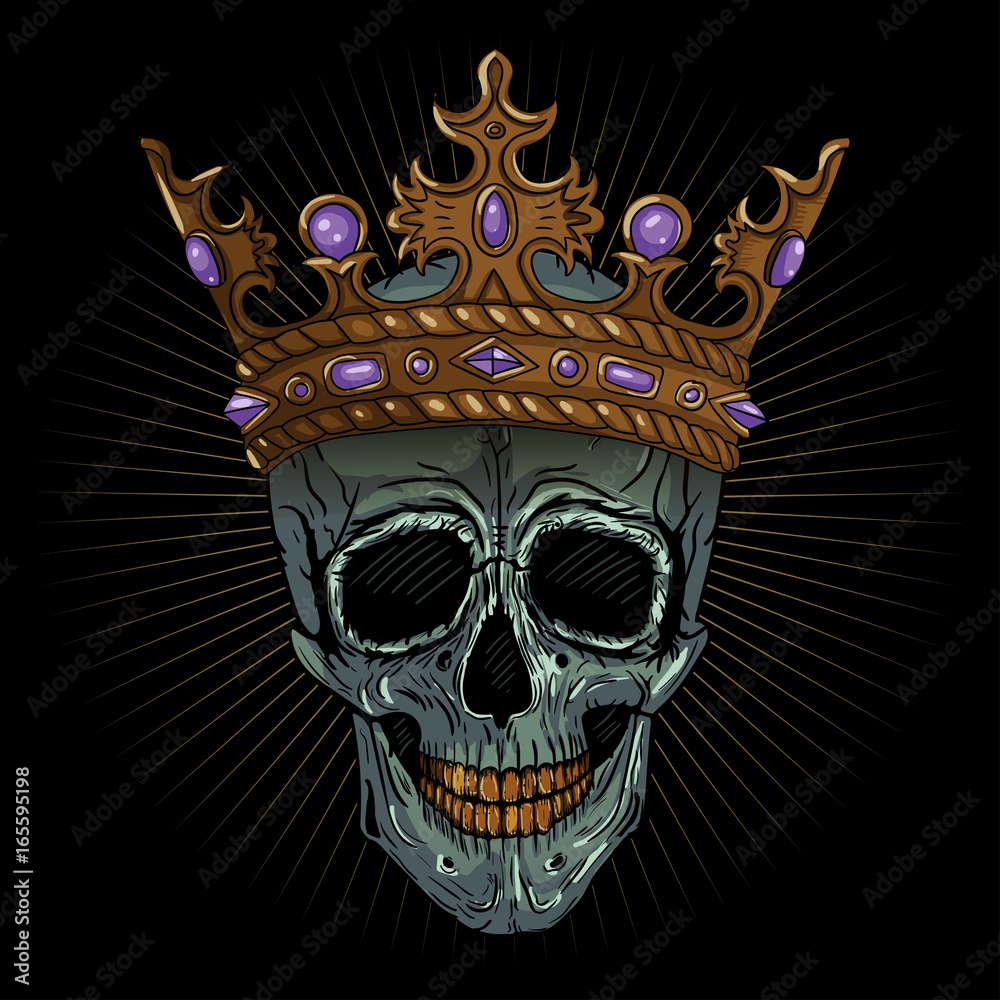 Skull with crone vector illustration tattoo, hand drawn. T-shirt print ...