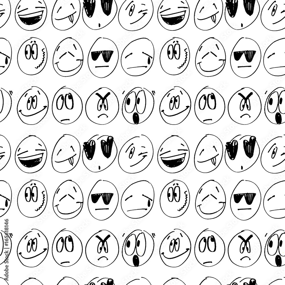 Seamless pattern with outlined monochrome emoticons. Vector ...