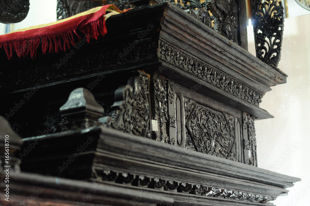 JOGJAKARTA, INDONESIA -JUNE 12, 2014: Wooden mimbar design and detail ...