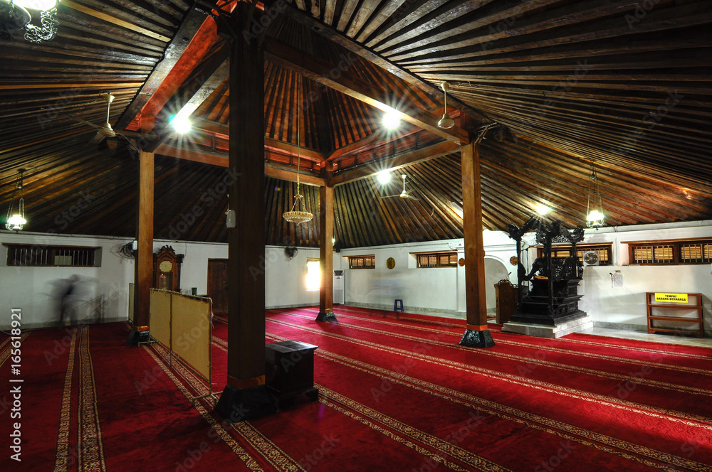 JOGJAKARTA, INDONESIA -JUNE 12, 2014: Interior of old Masjid Besar ...