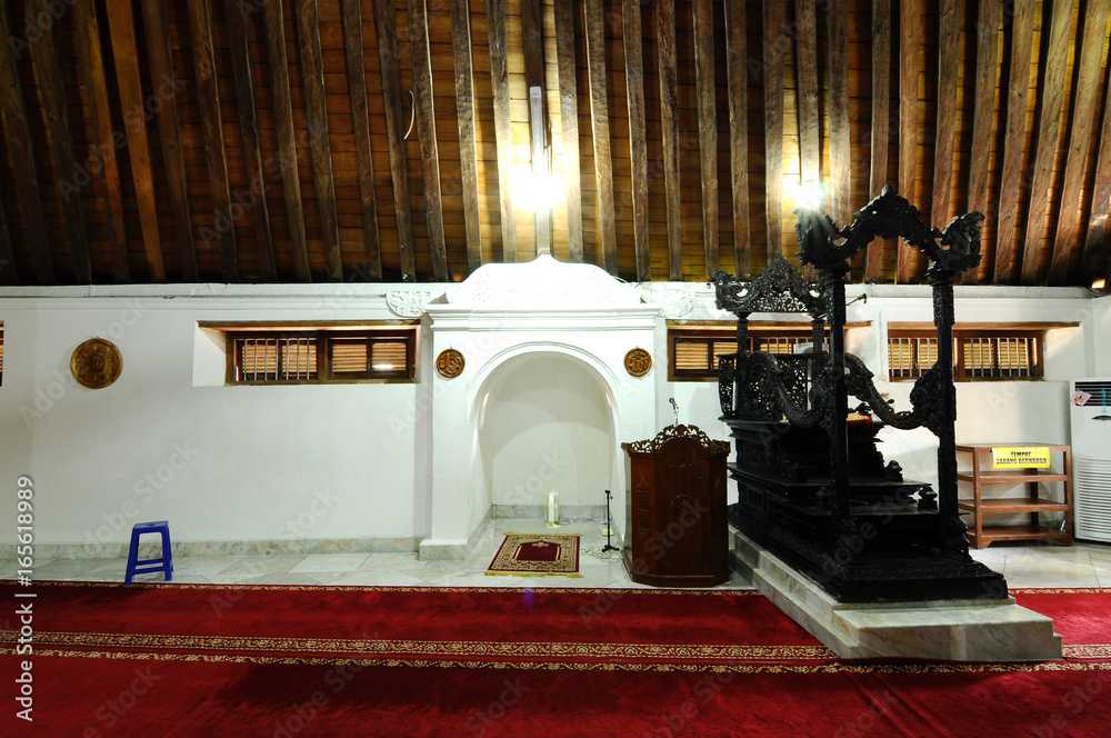JOGJAKARTA, INDONESIA -JUNE 12, 2014: Interior of old Masjid Besar ...