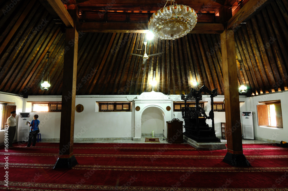JOGJAKARTA, INDONESIA -JUNE 12, 2014: Interior of old Masjid Besar ...