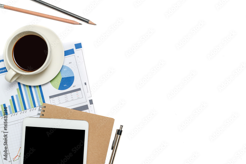 Workspace showing business and financial report on isolated background ...