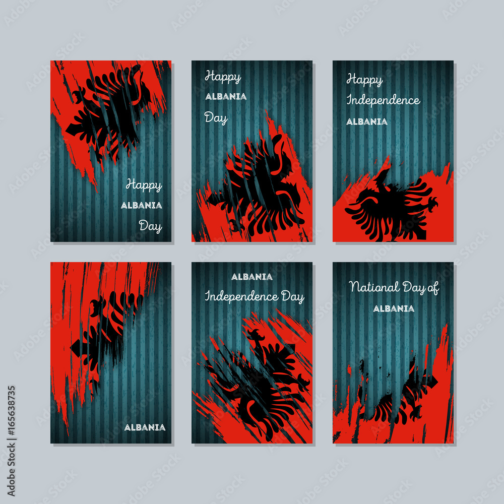 Albania Patriotic Cards for National Day. Expressive Brush Stroke in ...