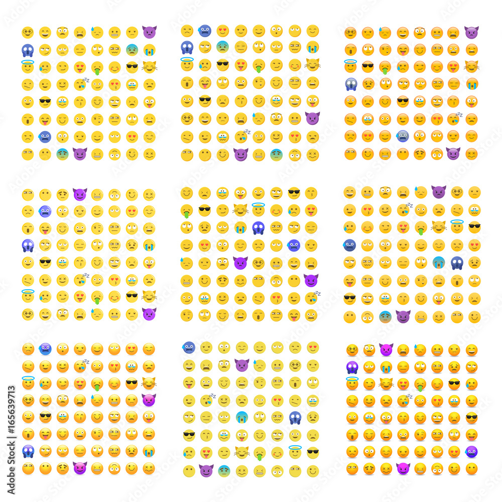 9 sets of cute smiley emoticons Stock-Vektorgrafik | Adobe Stock
